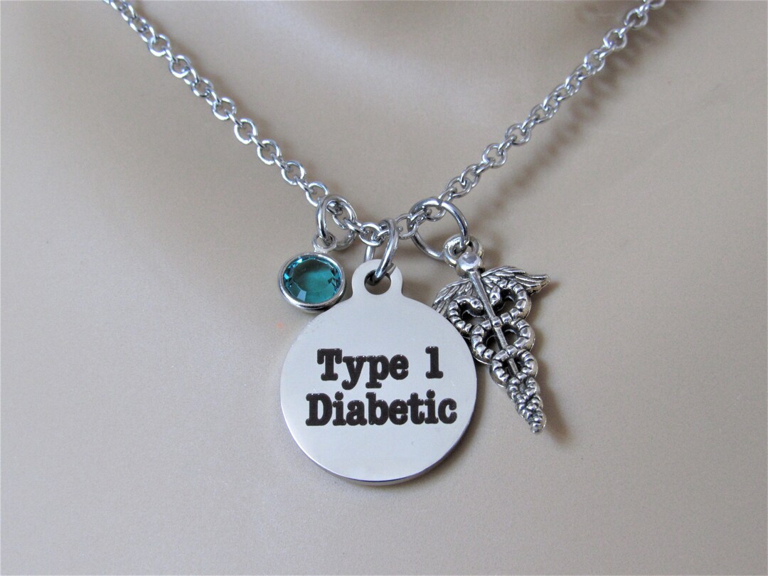 Medical Alert Type 1 Diabetic Necklace W/ Caduceus Charm and Birthstone ...