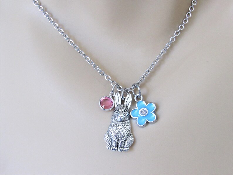 Easter Bunny Necklace With Enamel Flower Charm & Swarovski - Etsy