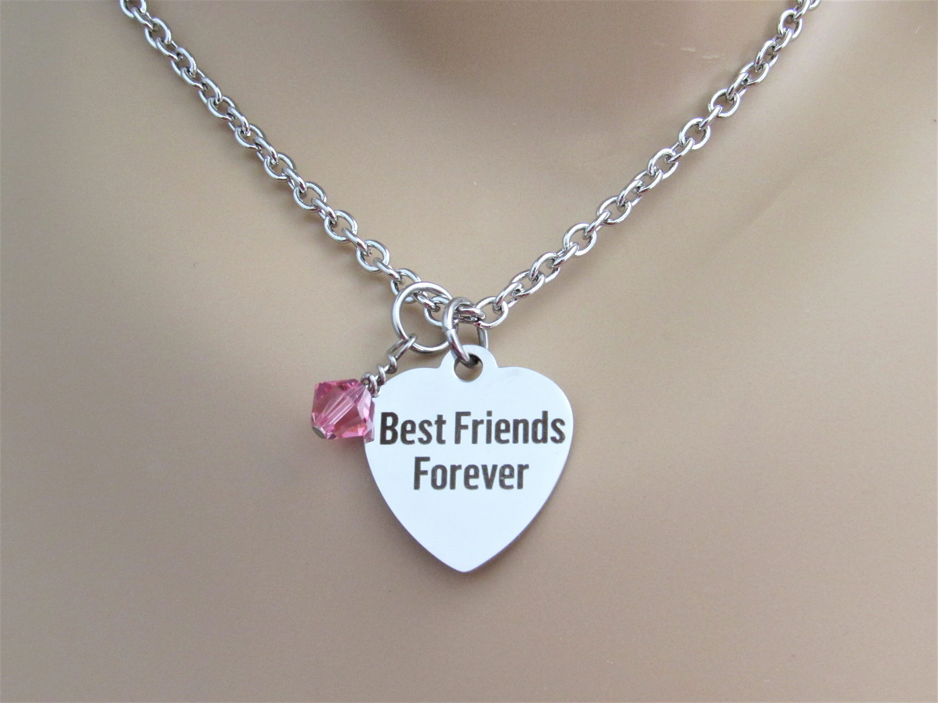 2PC Best Friends Forever Stainless Steel Laser Engraved Heart Necklace ...