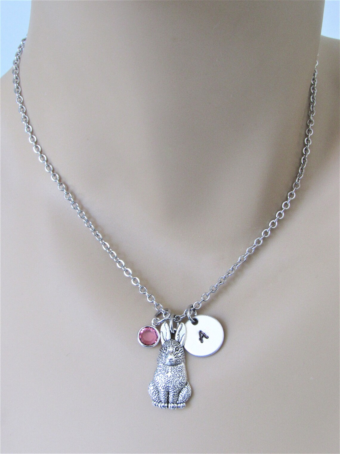 Easter Bunny Necklace With Initial Personalized Disk & - Etsy