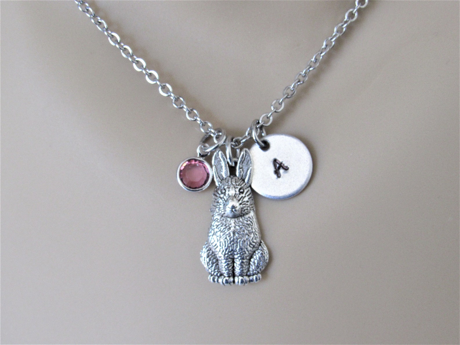 Easter Bunny Necklace With Initial Personalized Disk & - Etsy