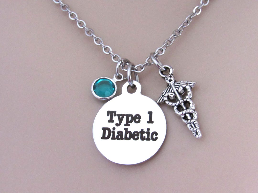Medical Alert Type 1 Diabetic Necklace W/ Caduceus Charm and Birthstone ...