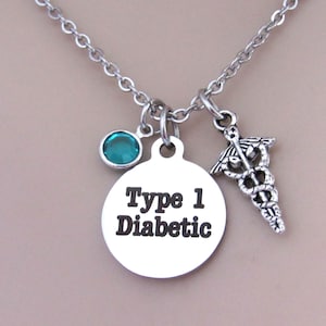 Type 1 Diabetic Medical Alert Necklace, Caduceus Charm, Birthstone - Etsy