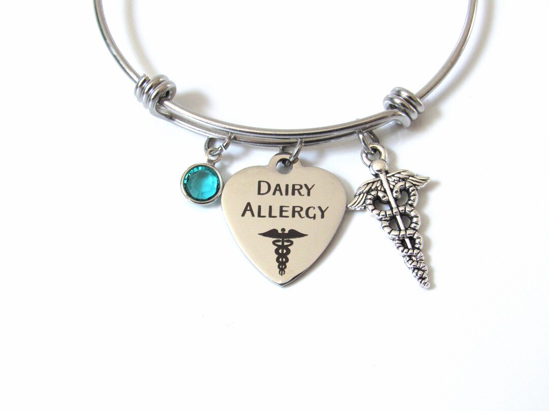 Dairy Allergy Bracelet With Caduceus Charm and Birthstone, Medical ...