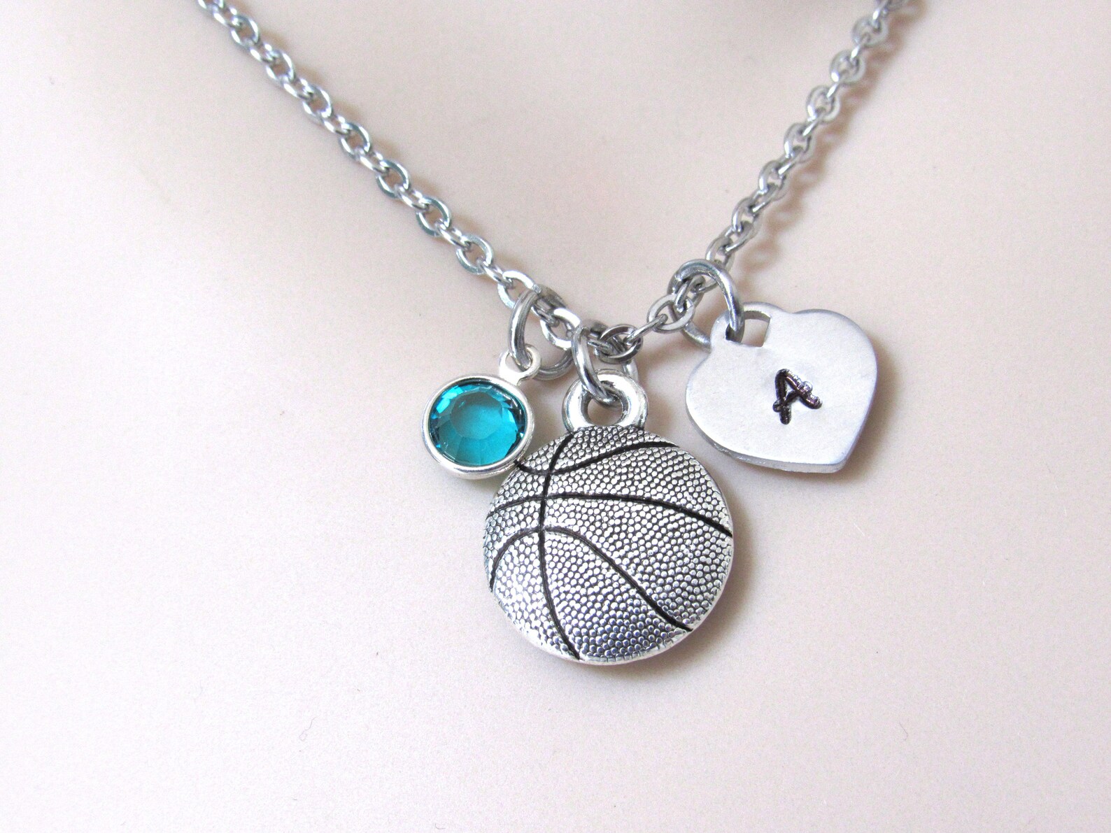Basketball Necklace With Initial Personalized Heart & - Etsy