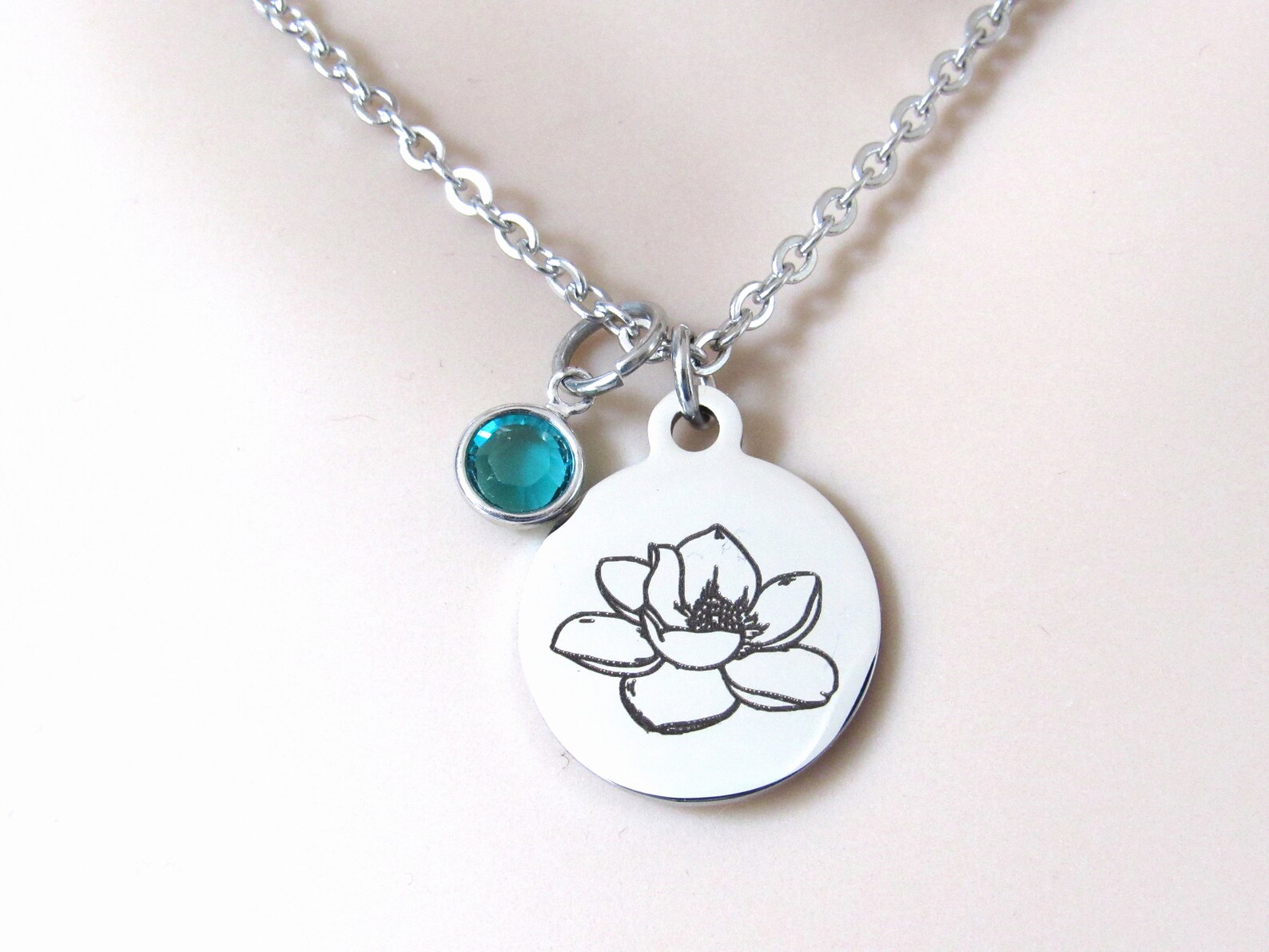 Magnolia Flower Necklace With Birthstone Bead Magnolia | Etsy