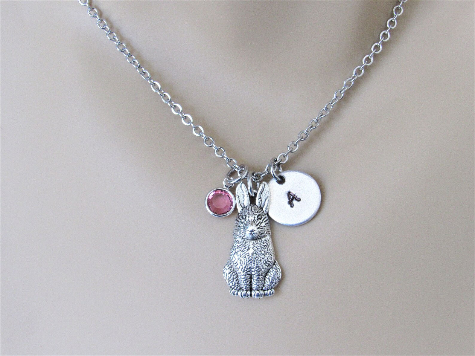 Easter Bunny Necklace With Initial Personalized Disk & - Etsy