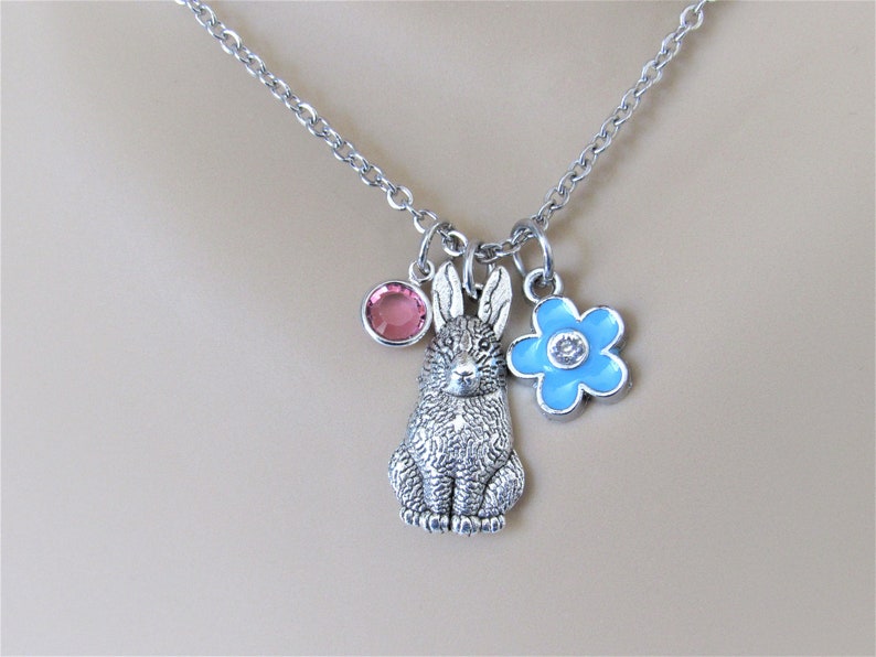 Easter Bunny Necklace With Enamel Flower Charm & Swarovski - Etsy