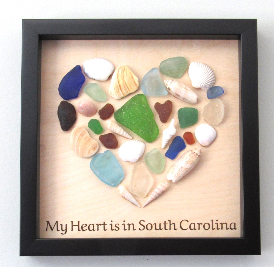 South Carolina Heart Mosaic Seashell Seaglass Shadow Box - Art Decor ...