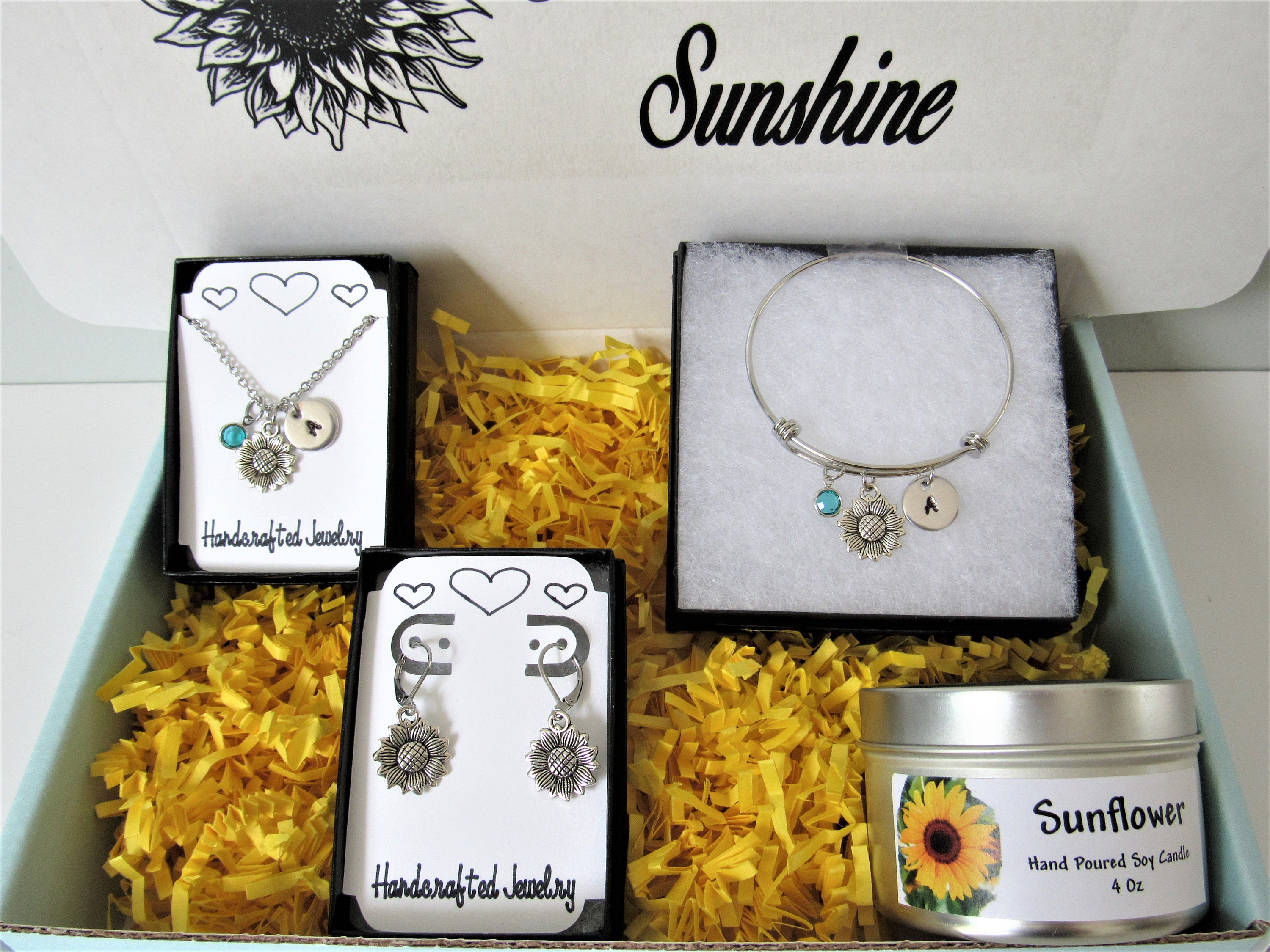 Sunflower Gift Box Sunflower Necklace Sunflower Bracelet - Etsy