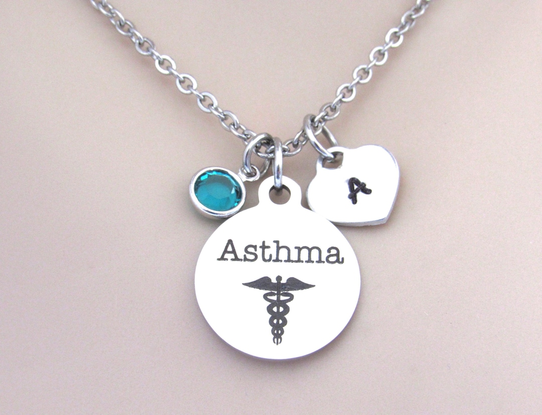 Asthma Necklace W/ Initial Heart and Birthstone, Asthma Medical ...