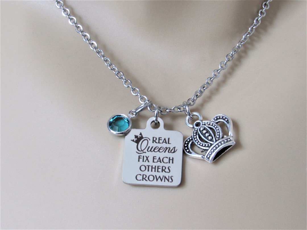 Real Queens Fix Each Others Crowns Necklace With Birthstone, Gift for ...
