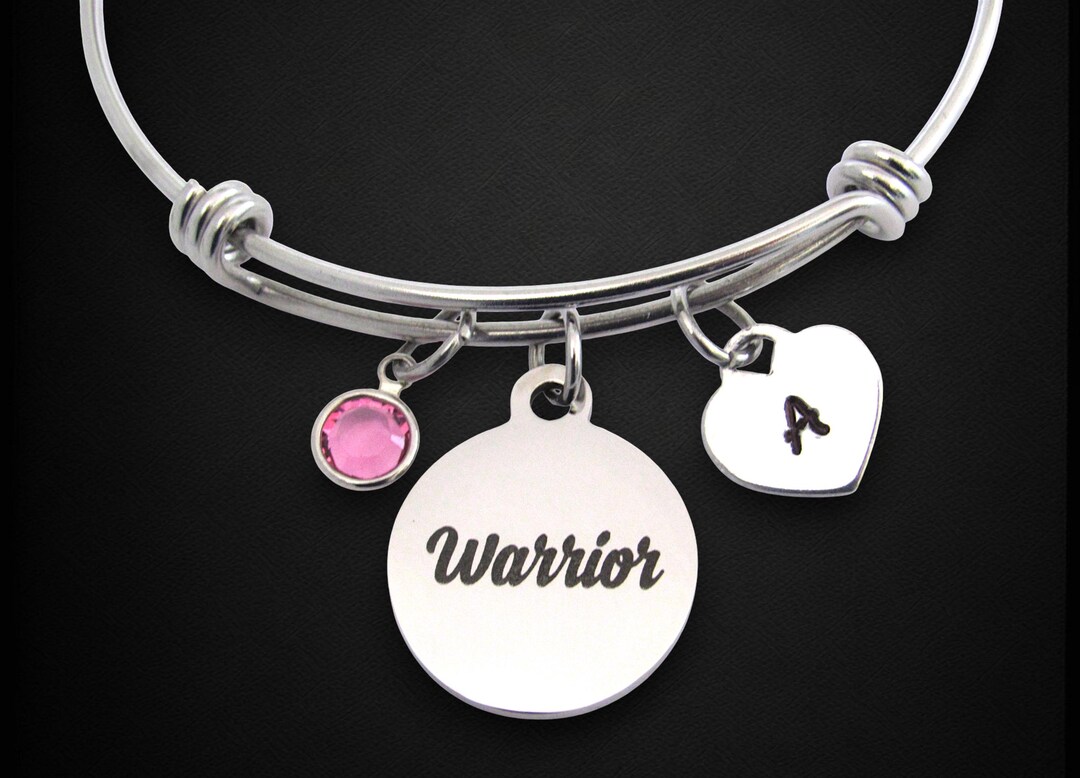 Personalized Warrior Charm Bracelet, Cancer Survivor Jewelry, Initial ...