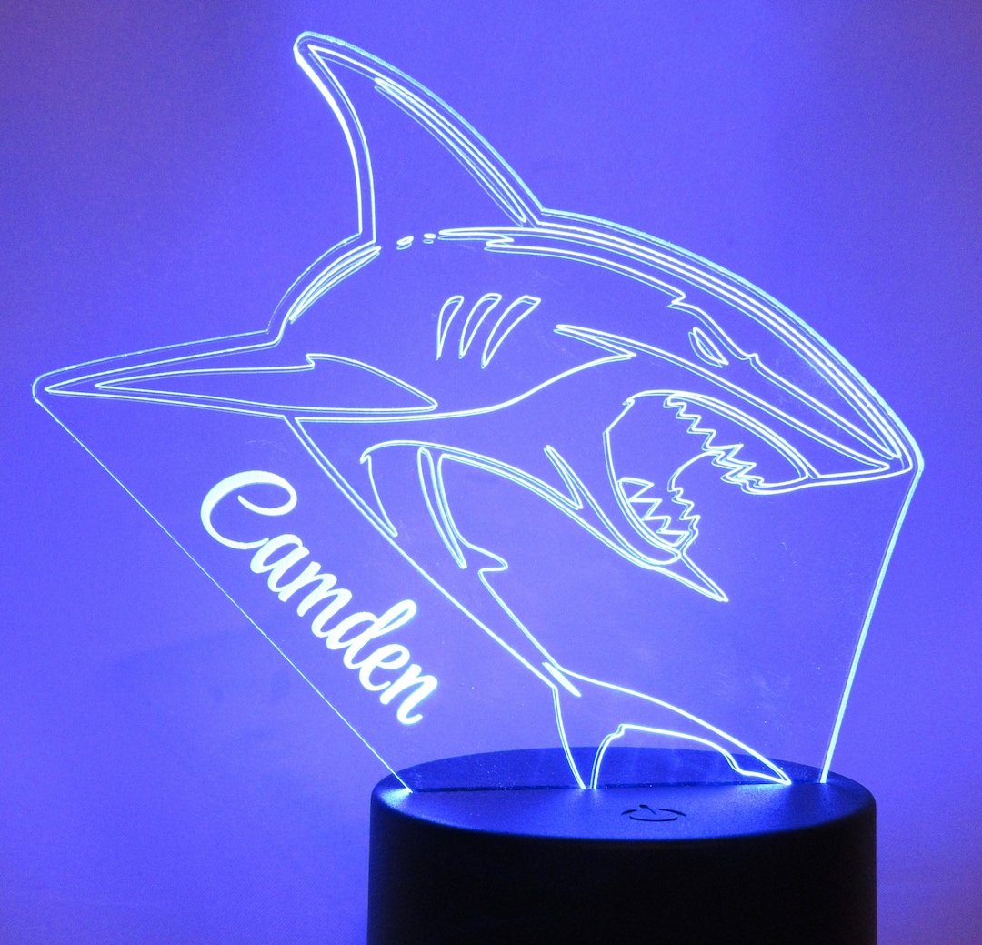 Personalized Shark Nightlight, Shark Bedroom Birthday Gift, Colorful ...