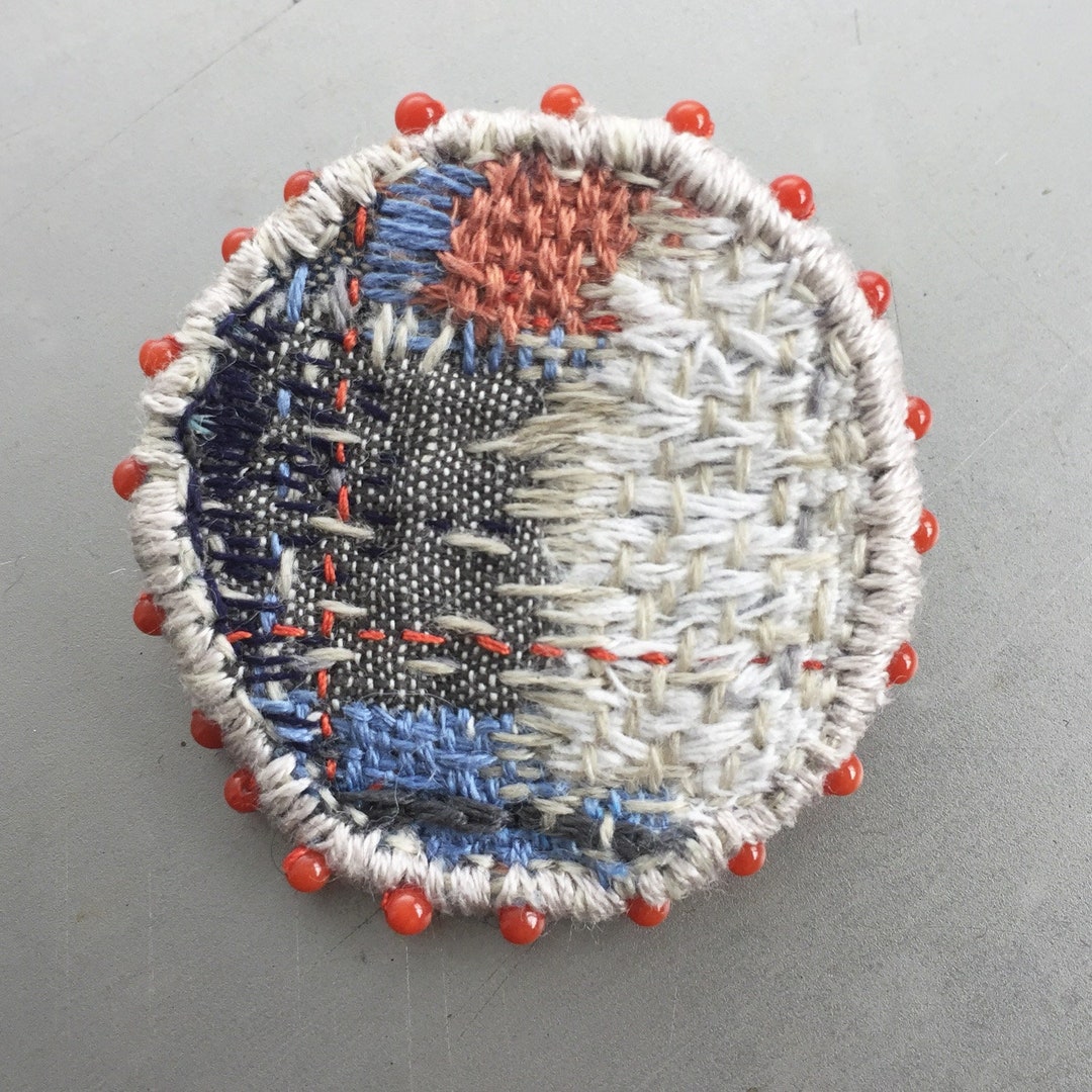 Brooch, Embroidered Patch, 1.5 Textile Fiber Art Brooch, Hand ...