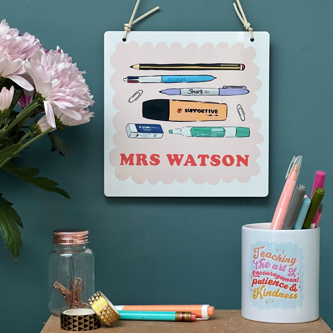 Teacher Iconic Stationary Sign With Positive Words - Best Teacher Sign ...