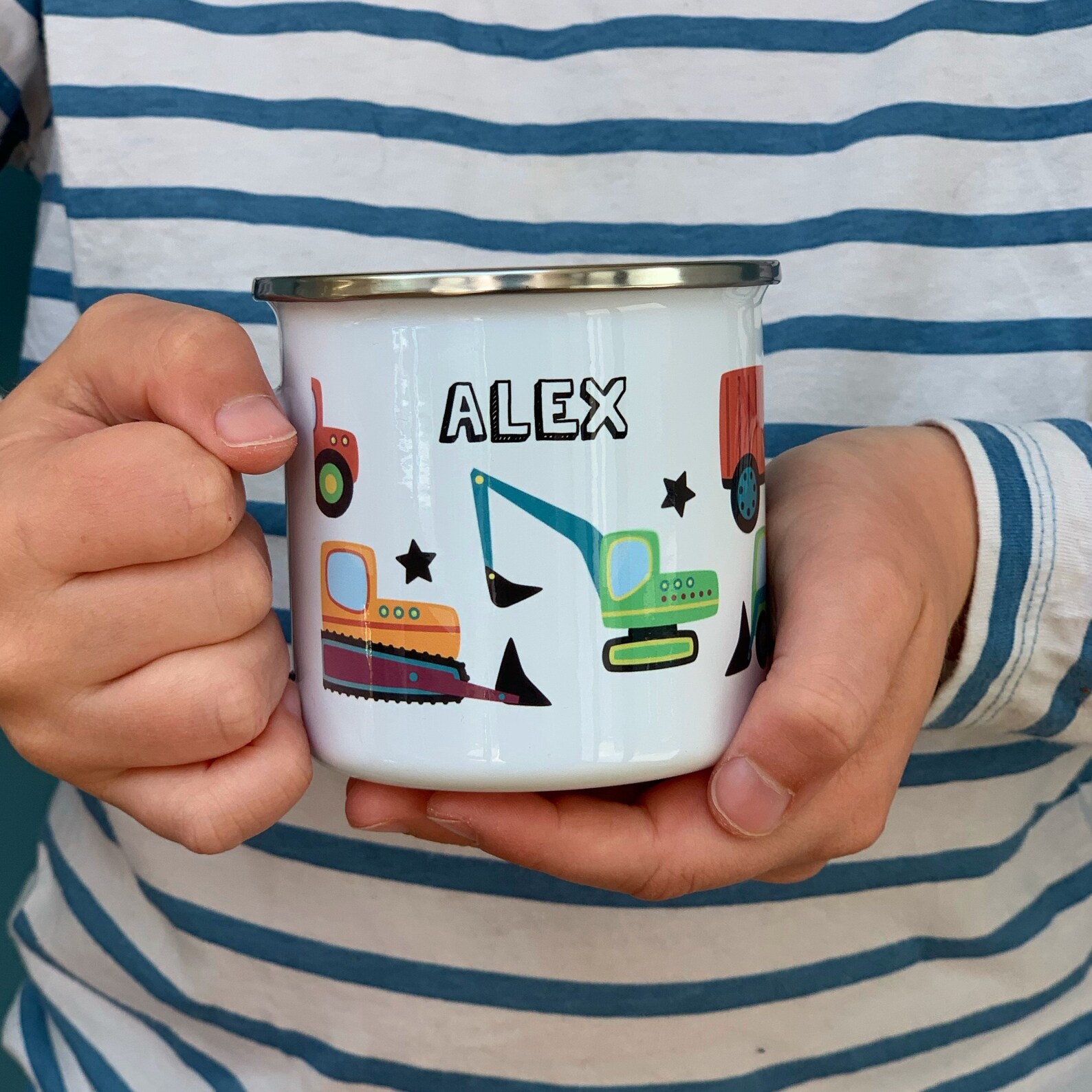 Digger and Truck Enamel Mug - Personalised Kids Mug - Diggermug - Hot ...