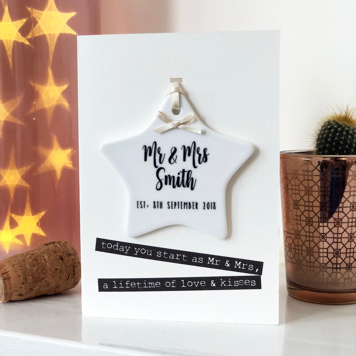 Personalised Wedding Card With Ceramic Star Ornament Keepsake - Etsy UK