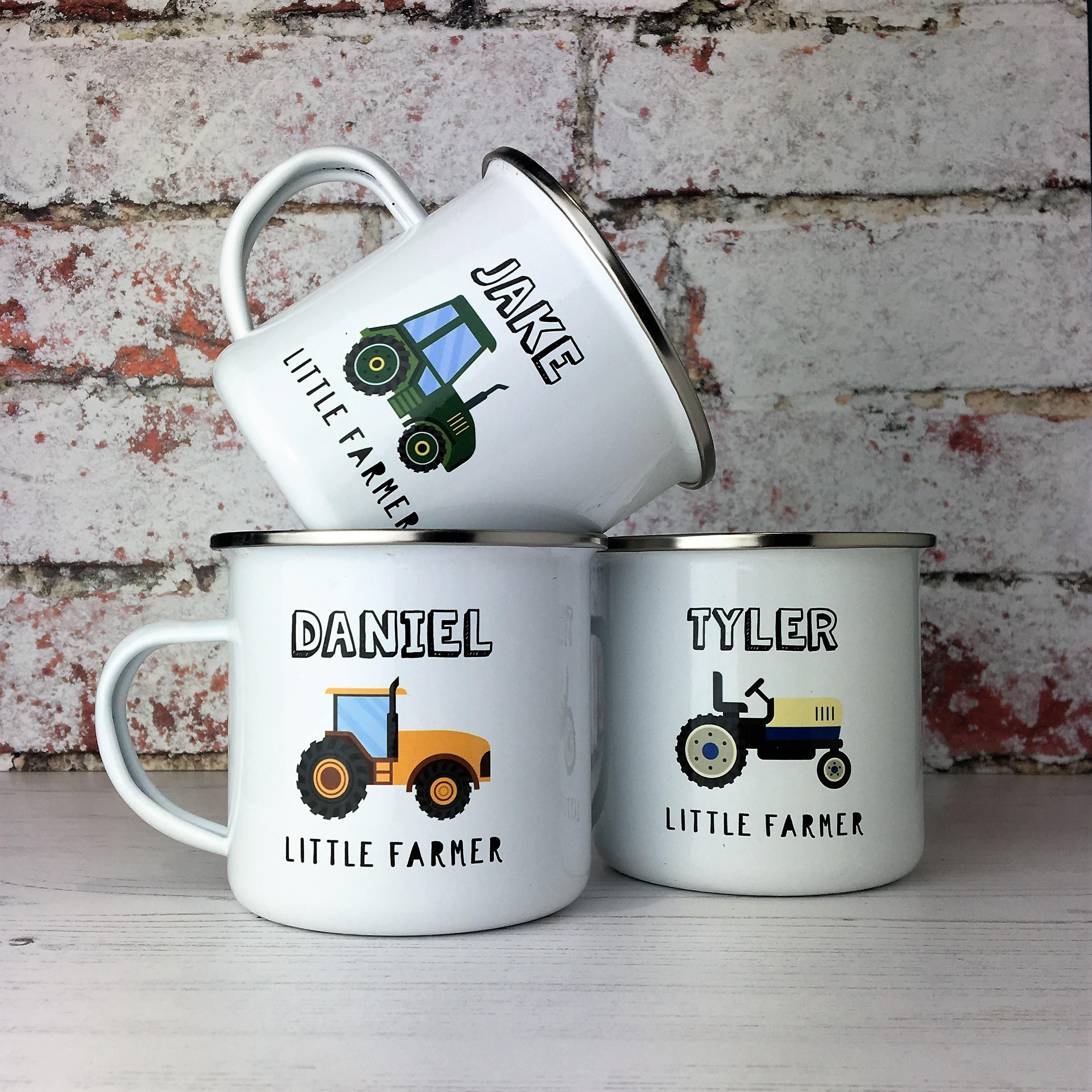 Tractor Enamel Mug - Little Farmer Tractor Cup - Cute Personalised Mug ...