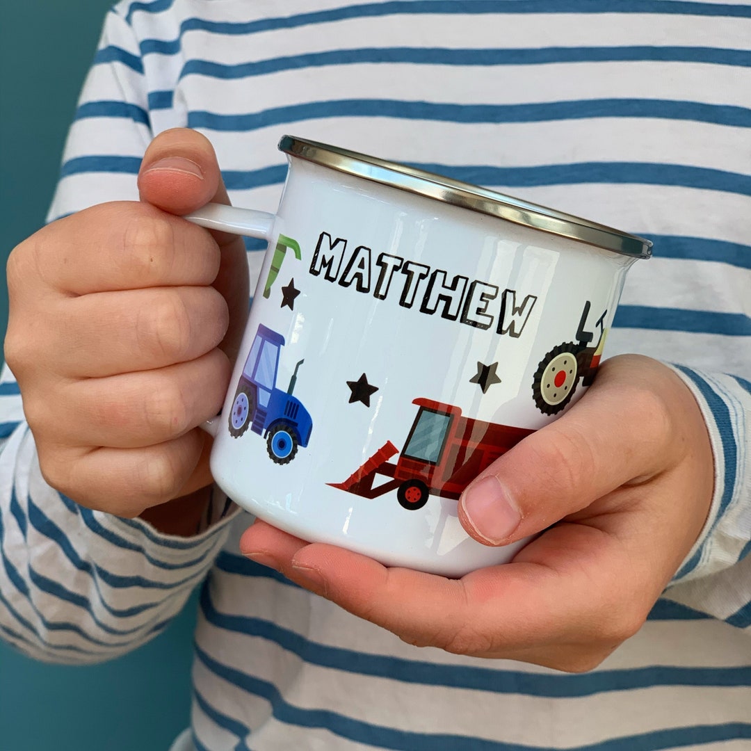 Tractors and Trailers Enamel Mug - Little Farmer Tractor Cup - Cute ...