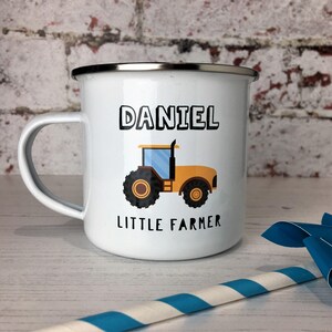 Tractor Enamel Mug - Little Farmer Tractor Cup - Cute Personalised Mug ...