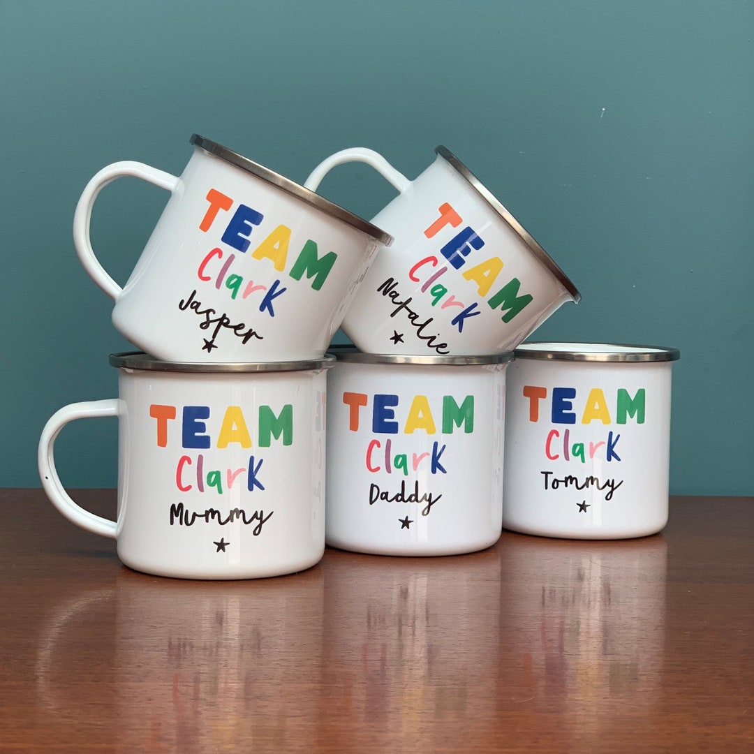 Your Team Enamel Mug Set - Rainbow Team Surname - Family Gift - Tin ...