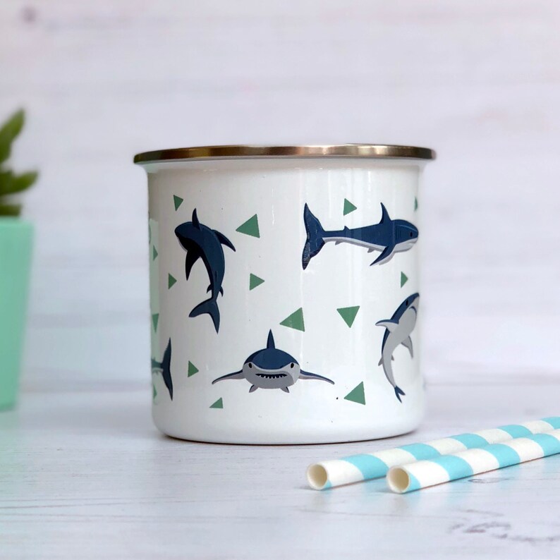 Shark Enamel Mug - Personalised Enamel Shark Cup - Custom Mug - Gift ...