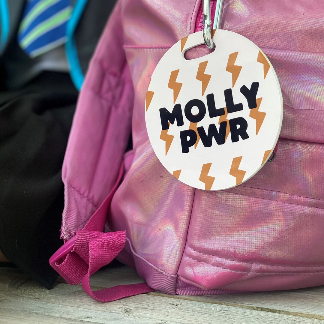 Personalised Lightening Bolt Power Bag Tag - Bag Charm - School Bag Tag ...