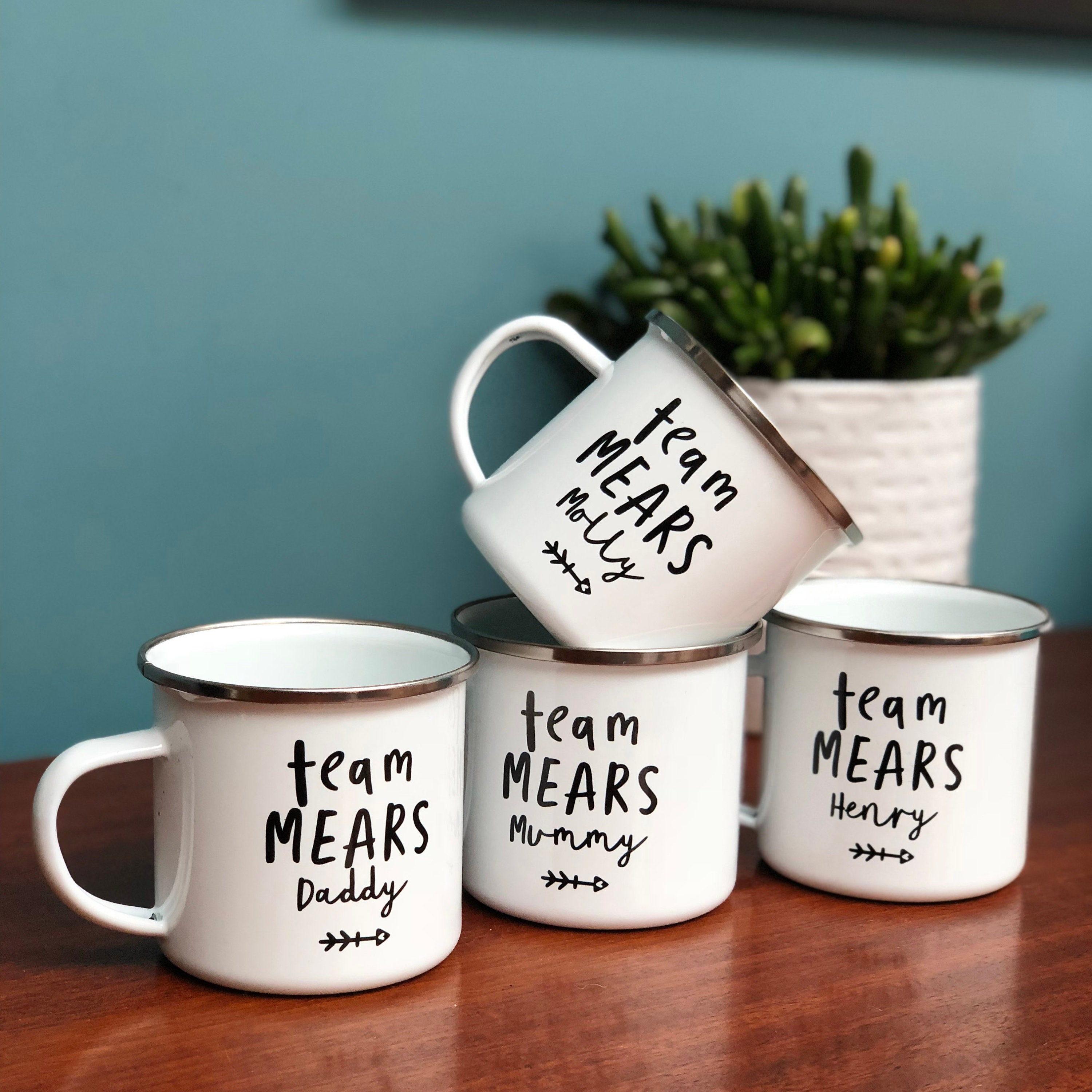 Family Personalised Enamel Mug Set Team Surname Family - Etsy UK