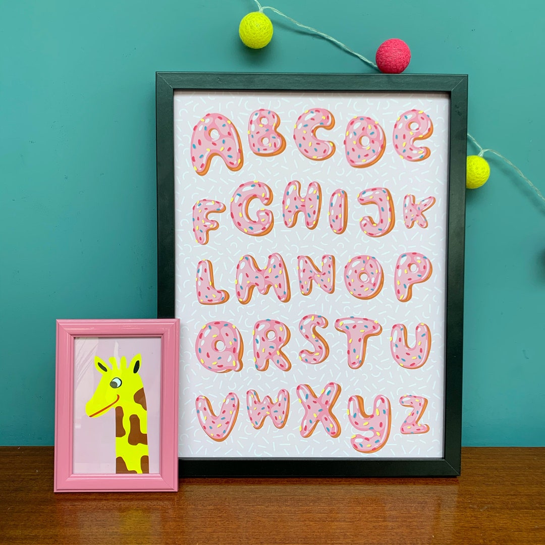 Donut Alphabet Print - A4 or A3 - Pink Donut Print - Happy Artwork ...