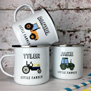 Tractor Enamel Mug - Little Farmer Tractor Cup - Cute Personalised Mug ...