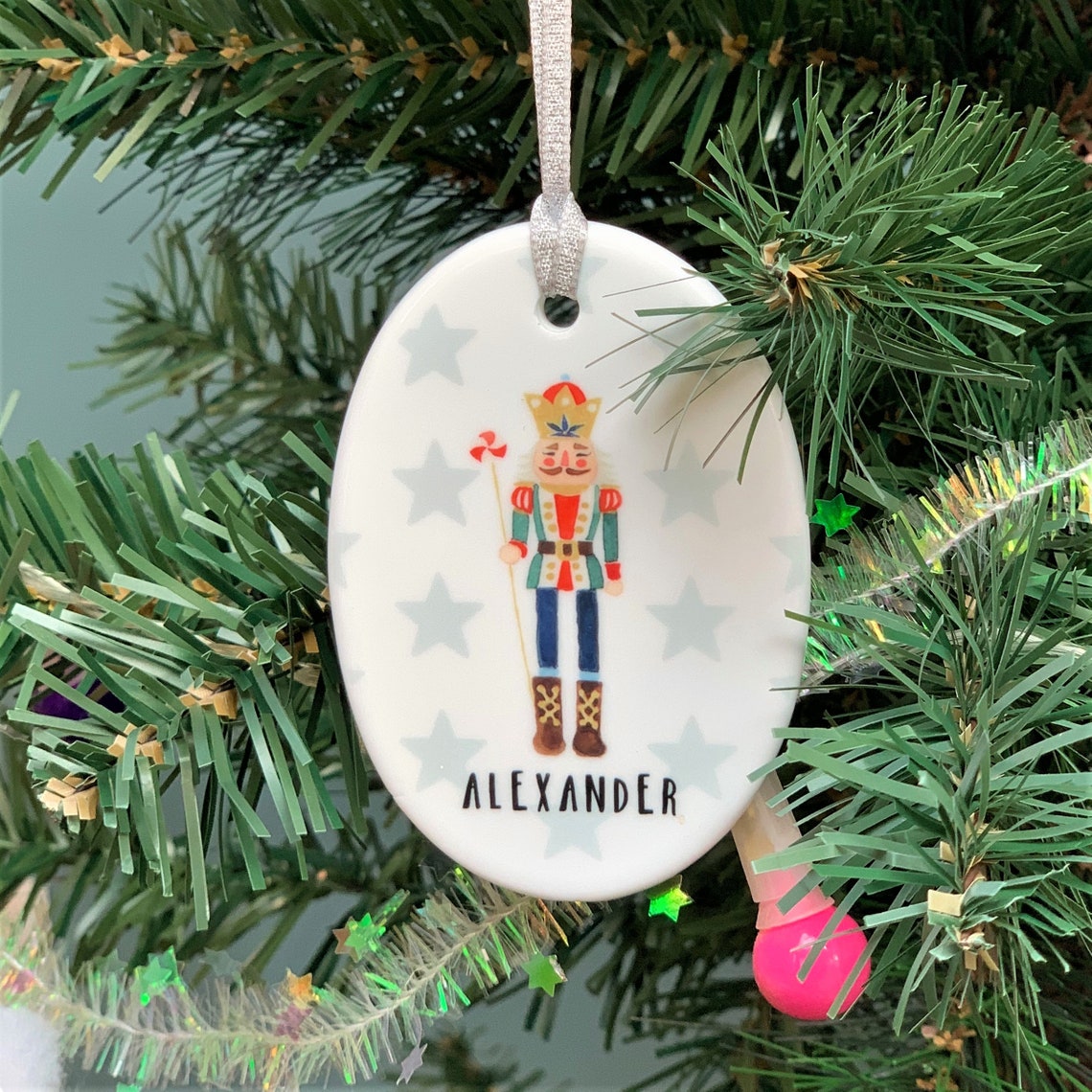 Personalised Retro Christmas Nutcracker Ceramic Bauble - Watercolour ...