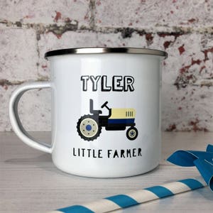 Tractor Enamel Mug - Little Farmer Tractor Cup - Cute Personalised Mug ...