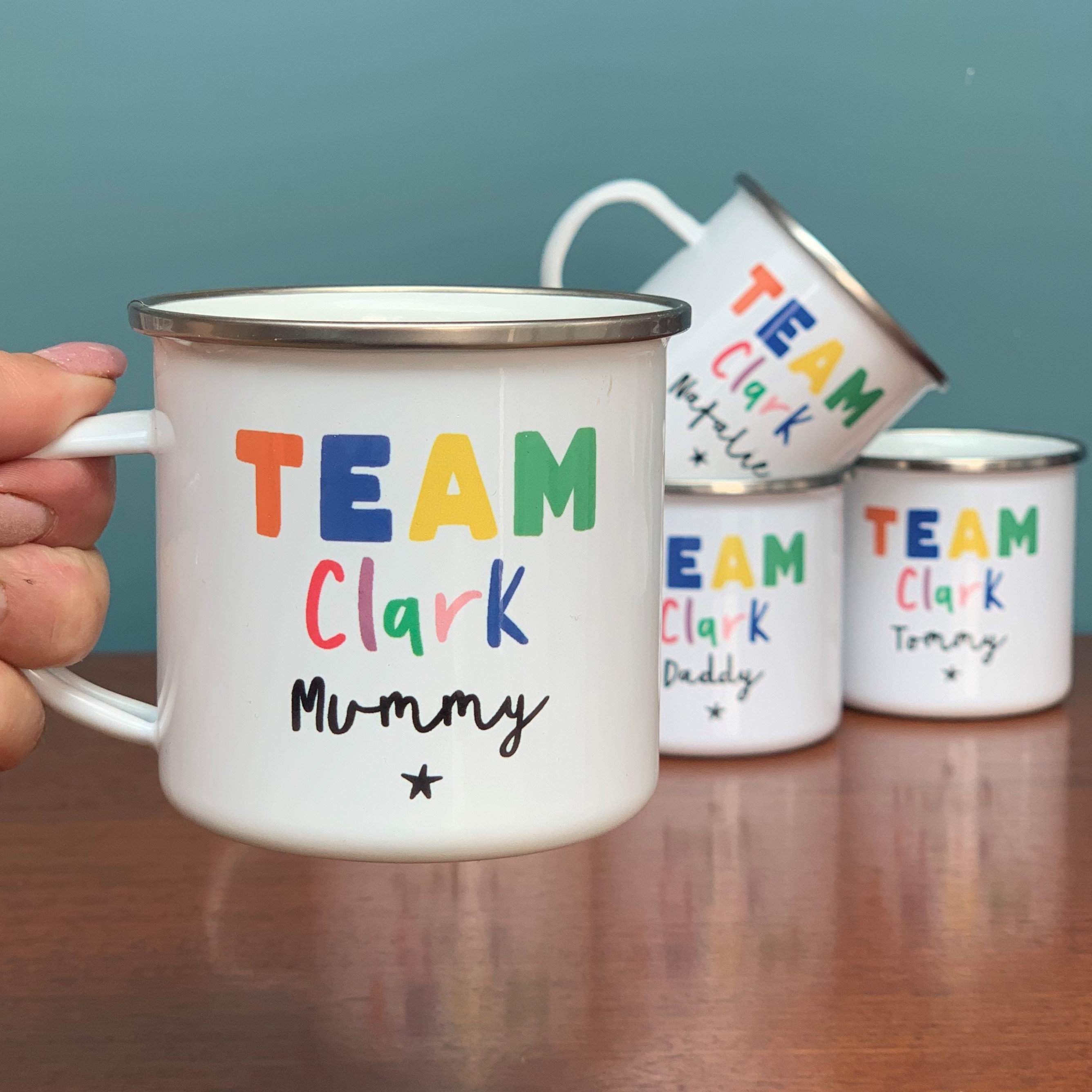 Your Team Enamel Mug Set Rainbow Team Surname Family Gift | Etsy UK