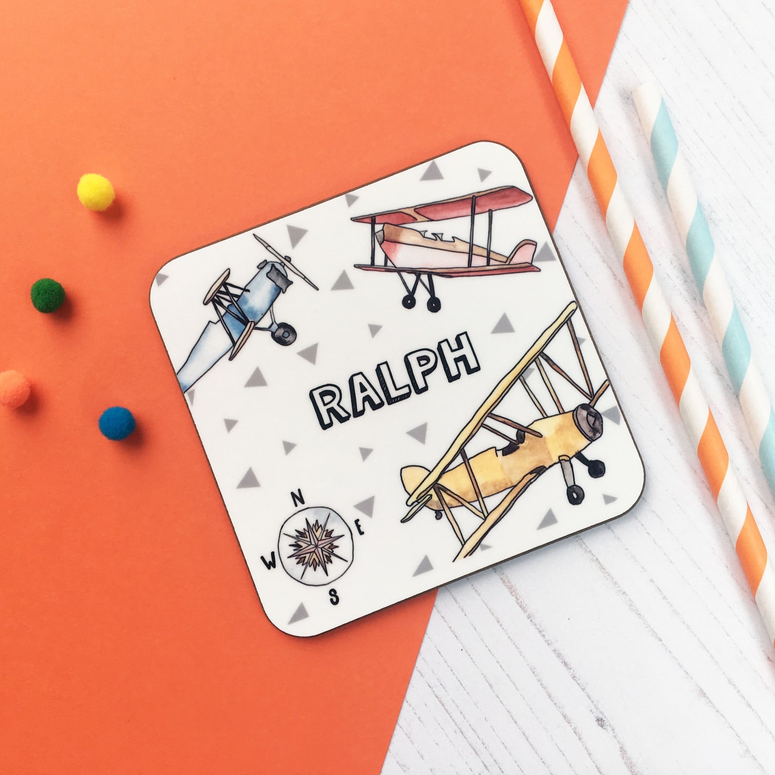 Retro Aeroplane Coaster - Name Coaster - Aeroplane Personalised Gift ...
