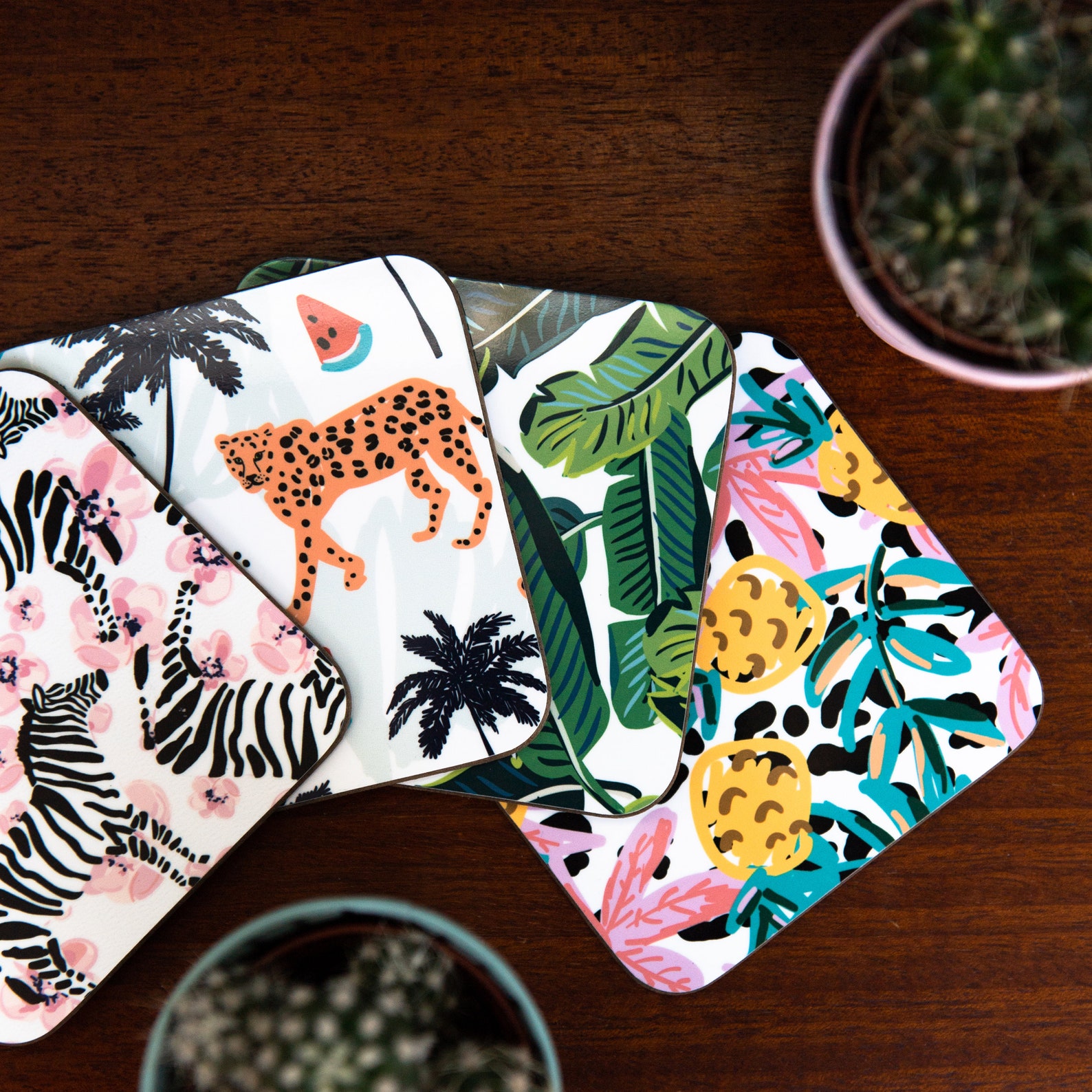Tropical Coasters Pack of Four Bold Bright Summer Print - Etsy
