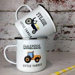Tractor Enamel Mug - Little Farmer Tractor Cup - Cute Personalised Mug ...