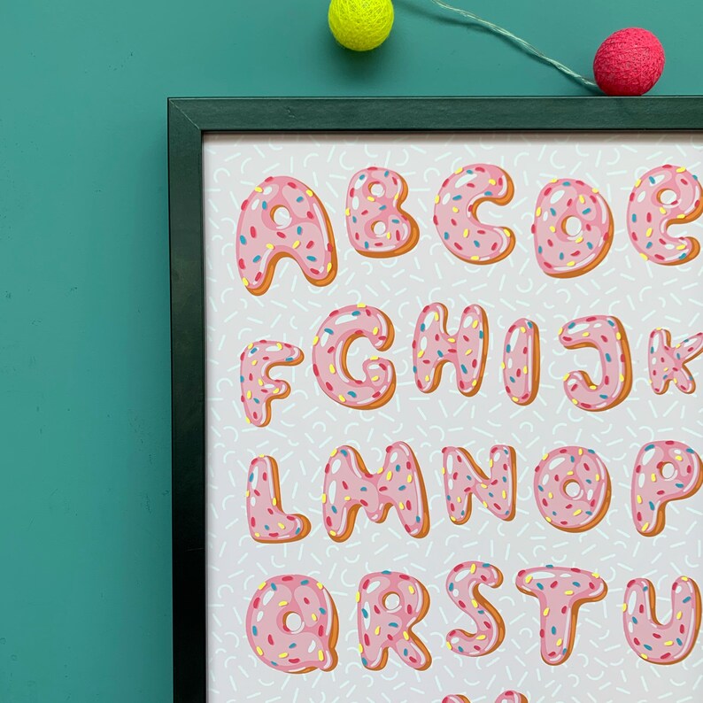 Donut Alphabet Print - A4 or A3 - Pink Donut Print - Happy Artwork ...