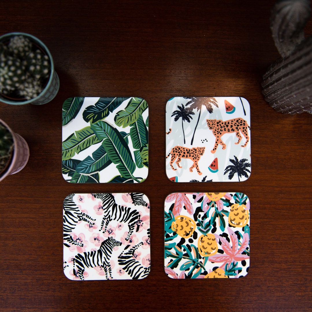 Tropical Coasters Pack of Four - Bold Bright Summer Print - Zebra ...