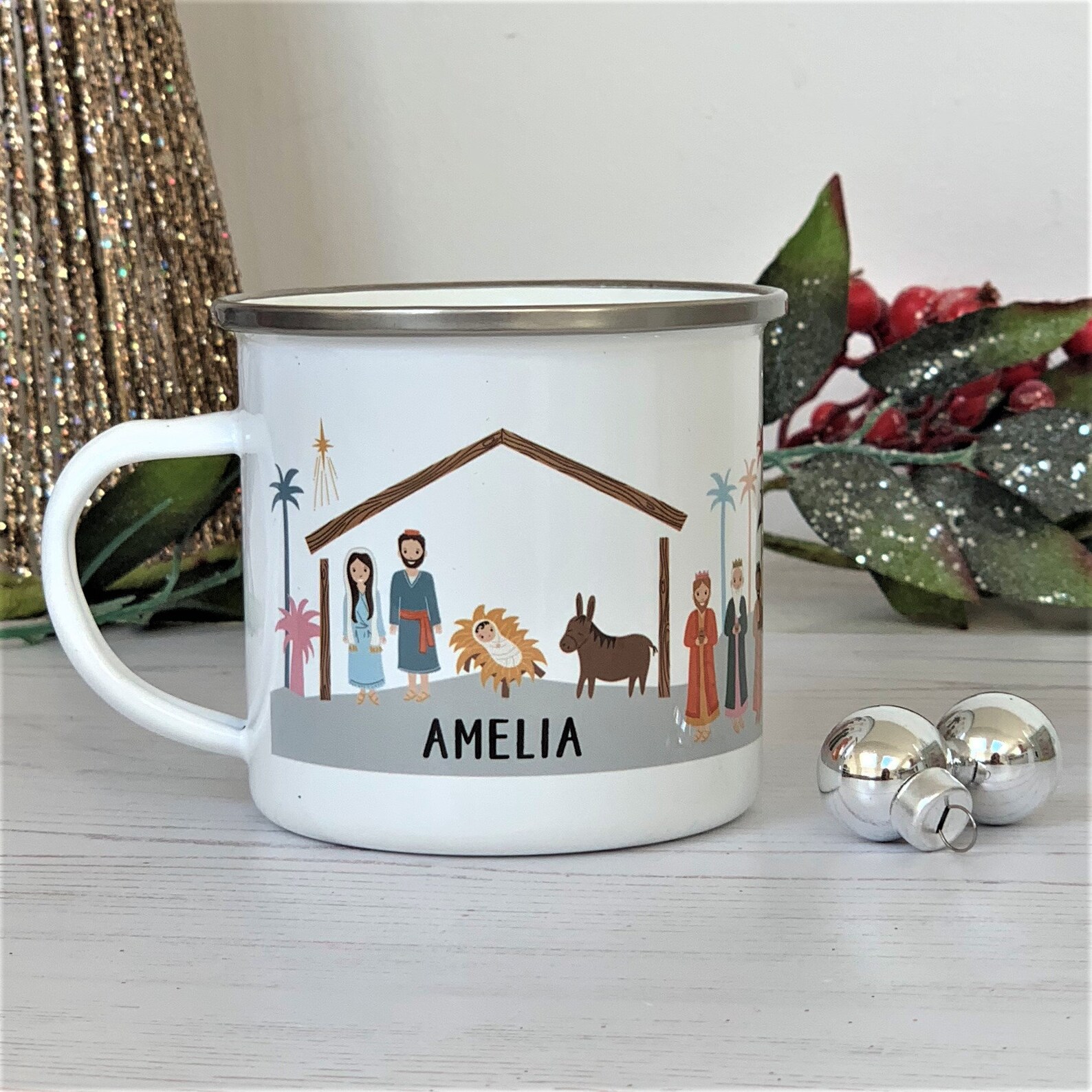 Christmas Nativity Scene Enamel Mug - Retro Style Christmas Hot ...