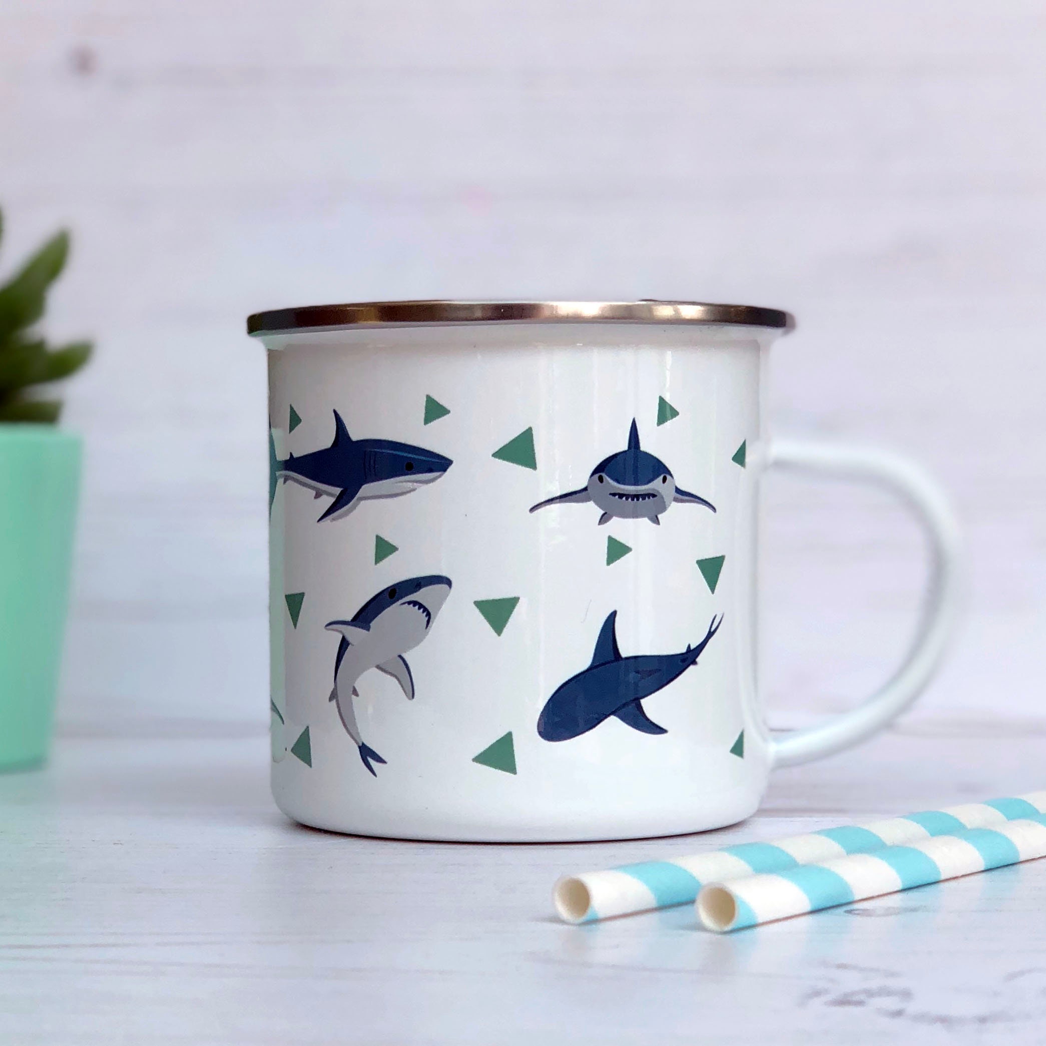 Shark Enamel Mug - Personalised Enamel Shark Cup - Custom Mug - Gift ...
