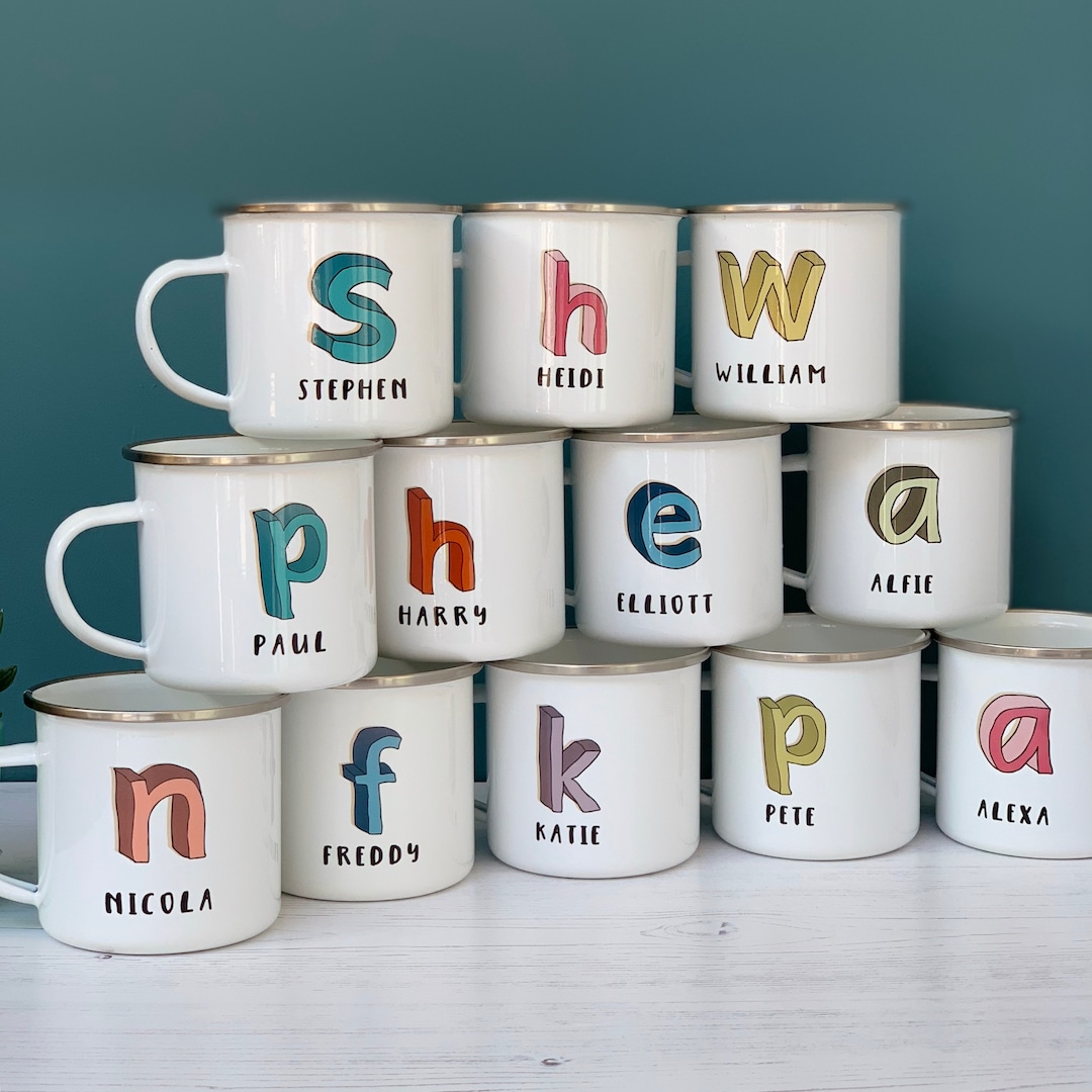 3D Cartoon Sketch Initial Enamel Mug - Sketch Initial Enamel Mugs ...