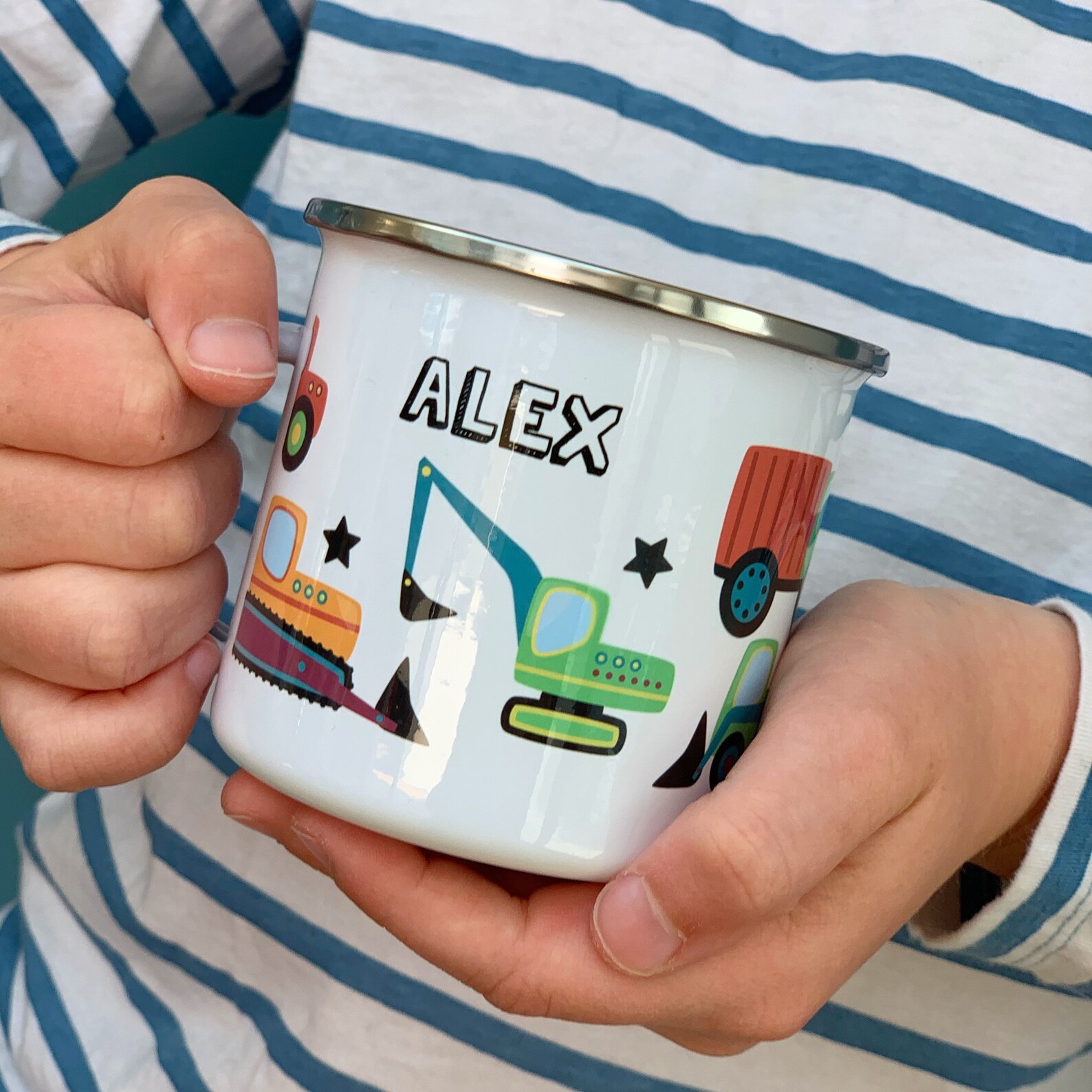 Digger and Truck Enamel Mug Personalised Kids Mug - Etsy