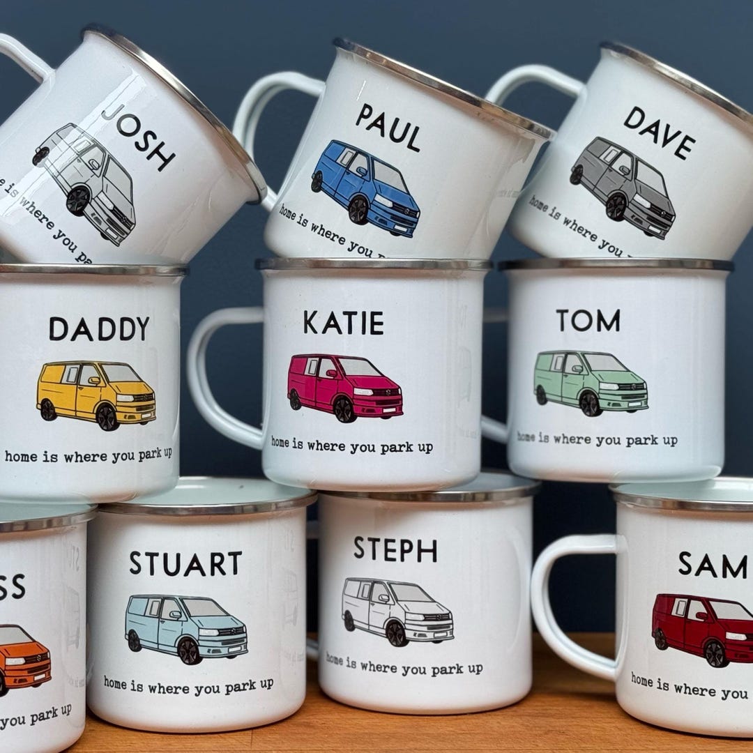 Transporter Campervan Enamel Mug - Personalized Mug - Mobile Home Mug ...