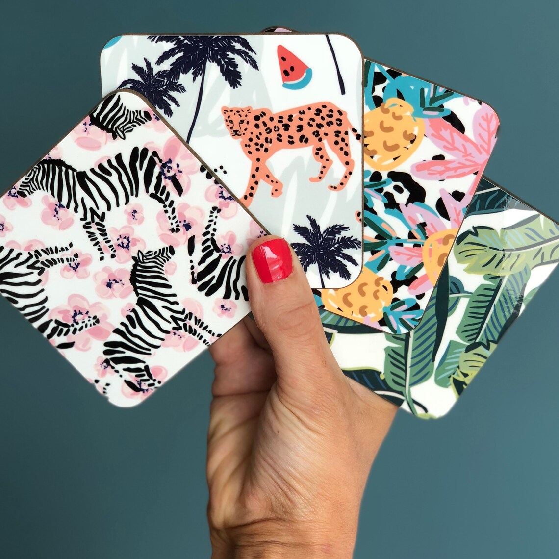 Tropical Coasters Pack of Four Bold Bright Summer Print - Etsy