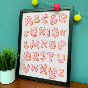 Donut Alphabet Print - A4 or A3 - Pink Donut Print - Happy Artwork ...