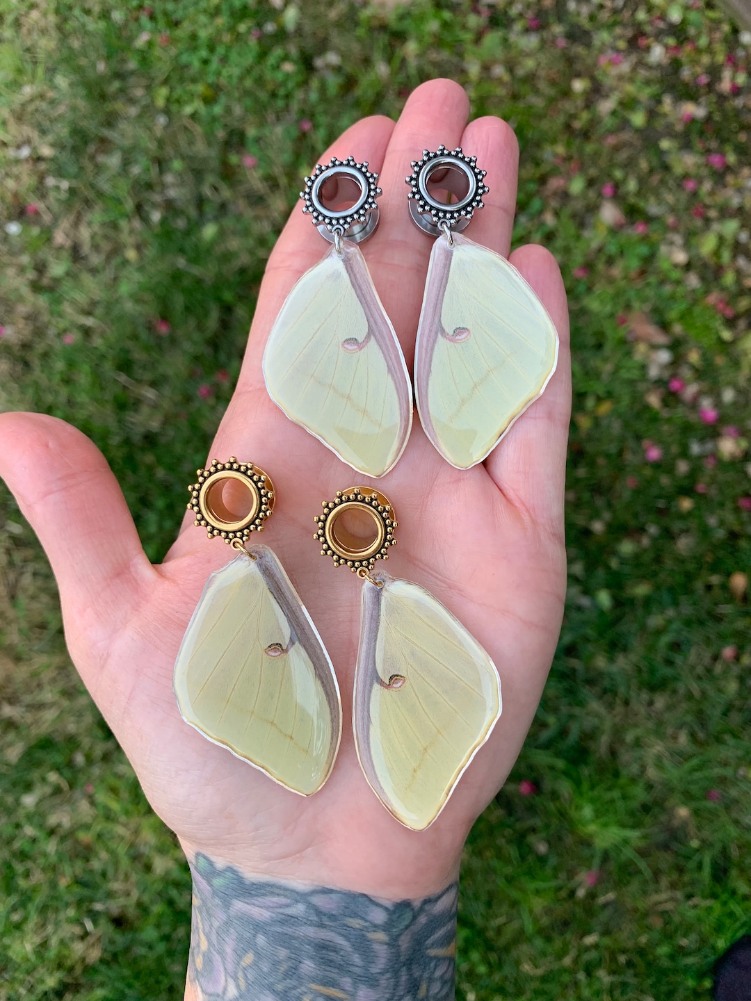 10mm Stainless Steel and 18k Gold Plated Gauge Dangle Earrings//real ...