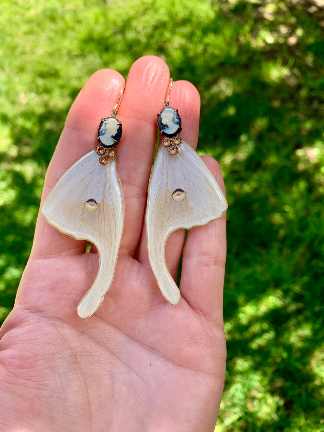 Real Luna Moth Wing Resin Earrings//cameo Earrings//luna Moth Jewelry ...