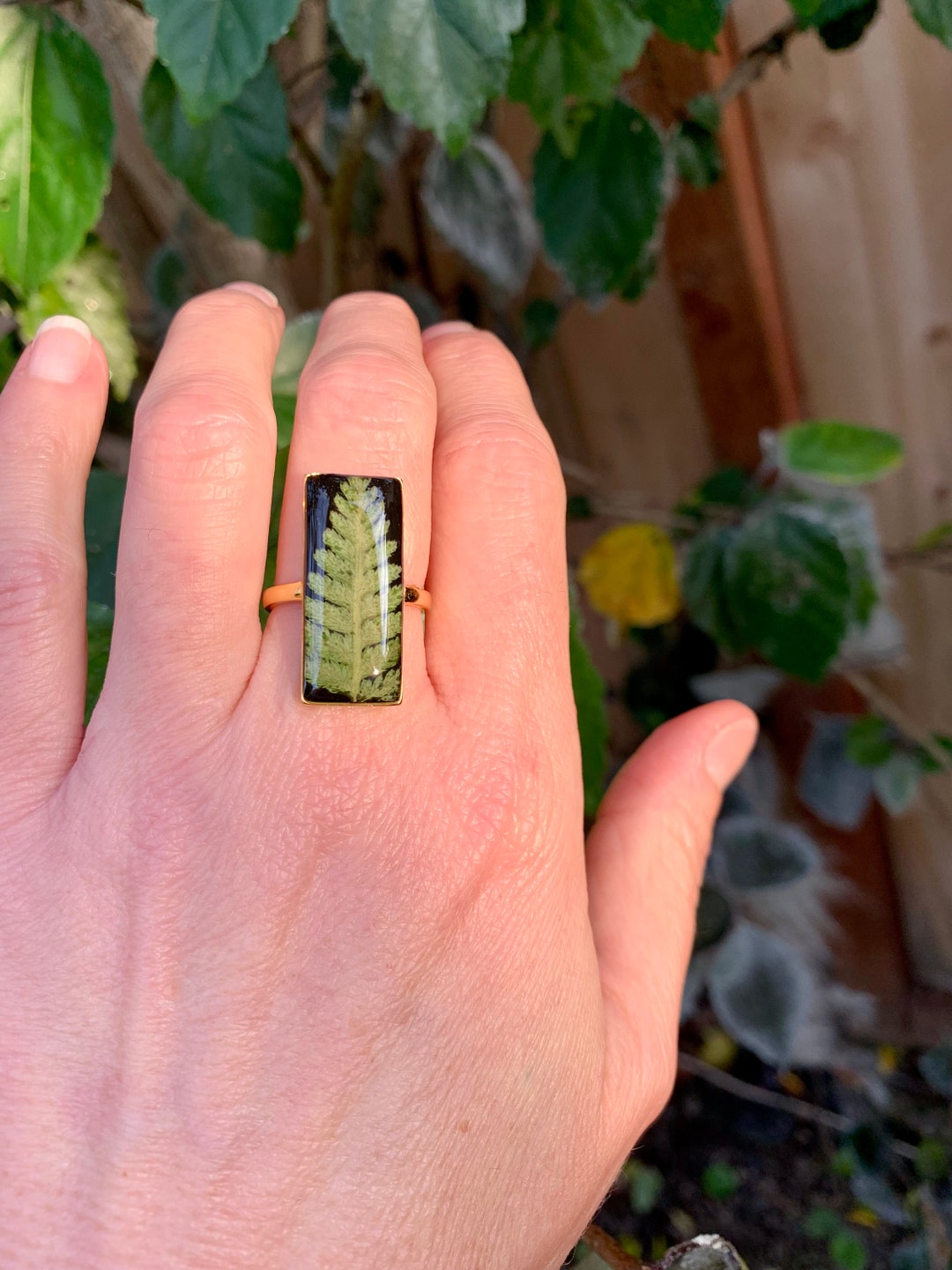 Gold Nature Lover Ring//adjustable//fern//resin Jewelry//botanical ...