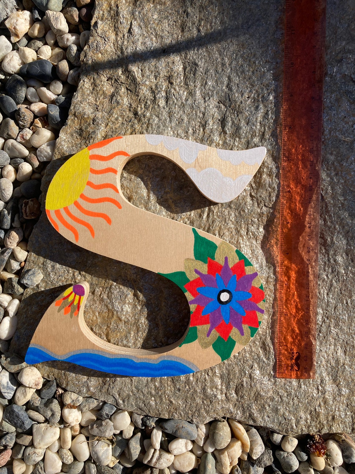 Letter S Wooden Hand Painted Letter ~ocean Scene Floral Initials - Etsy